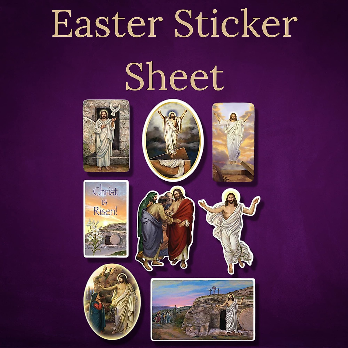 Christian Brands Assorted Catholic Decal Sticker Sheet Pack, He is Risen Easter, Novelty Religious Inspirational Stickers for Sunday Schools, Journaling, Church Giveaways, 3 Sheets Included, Multi