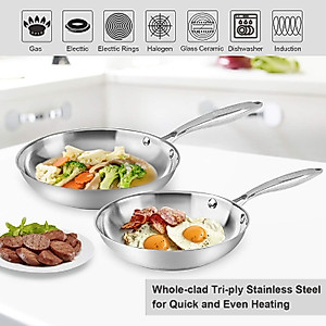 Fry Pan Set of 2 | 8" & 10" Tri-Ply Stainless Steel Frying Pan, Oven & Dishwasher Safe Classic Cooking Pan Cookware