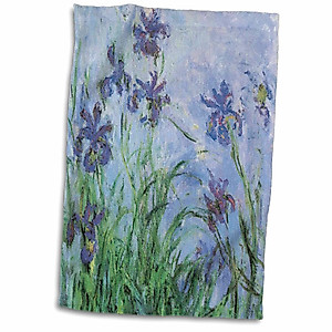 3D Rose Irises Vintage Monet Floral Towel, 15" x 22", Multicolor