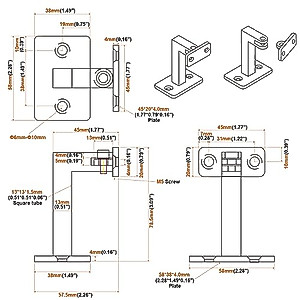 RealPlus Swivel Handrail Brackets Heavy Duty Adjustable Square Hand Rail Brackets for Staircase Stair, Pack of 5