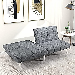 HOMEFLA Sofa Bed, Convertible Sofa with Sturdy Frame, Adjustable Sleeper Sofa for Living Room, Bedroom, Lounge, Dorm or Office Reception Room, 36" D x 65" W x 32" H, Grey