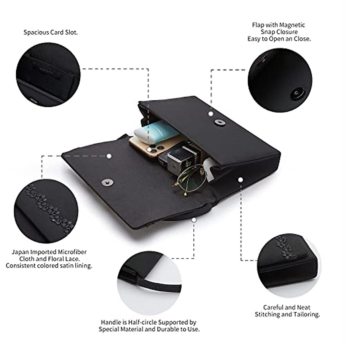 Ava&Lina Black Clutch Purse Women Evening Handbag Top Handle Bag