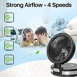 Jassco Air Circulator Fan, Desktop Fan, Portable Oscillating Table Fan for Whole Room, Wall-Mounted Fan, 4 Speeds, Personal Cooling Fan with LED Night Light for Home, Dorm, Workout