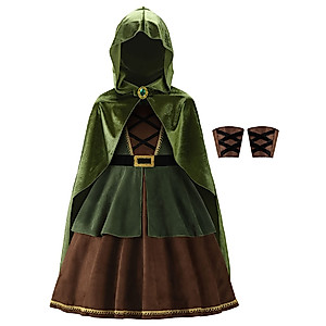 ReliBeauty Archer Costume Girls Huntress Costume for Girls with Cape,Green 10-12/150