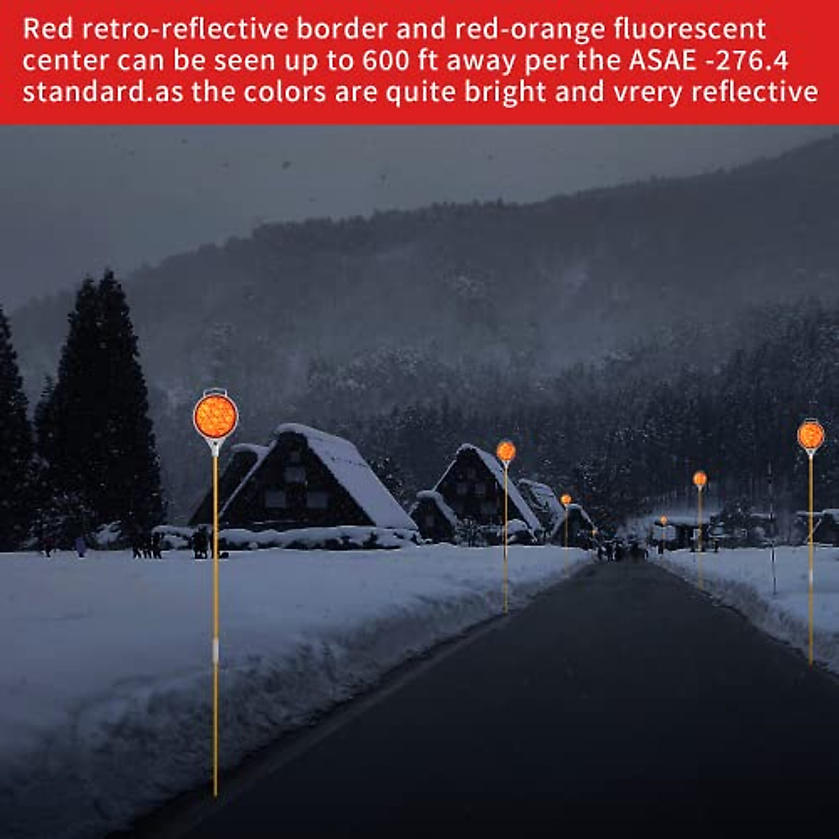 Orange Reflective Driveway Markers,Snow Plow Markers,Plow Markers,51 Inch Yellow Fiberglass Pole Double Sided Reflector for Driveway (8-Pack)
