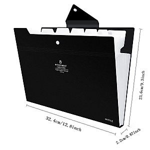 8 Pockets Letter A4 Paper Plastic Expandable Files Folder Snap Closure Accordion Document Organizer for School Office Home (Black)