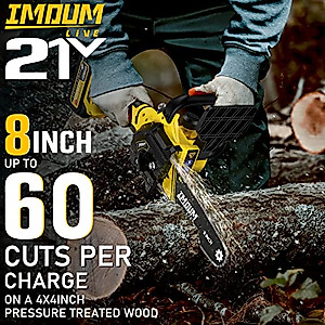 IMOUMLIVE Brushless Mini Chainsaw 8-Inch, Upgraded Handheld Electric Portable Chainsaw, Cordless Chainsaw Powered with 2Pcs 21V 3.0Ah Battery, Easy To Use Electric Chainsaw for Wood Cutting, Trimming