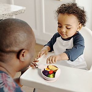 Silicone Baby Feeding Set with Baby Bowl,Spoon and Fork,Baby Bowl with Suction,First Stage Self Feeding,BPA Free