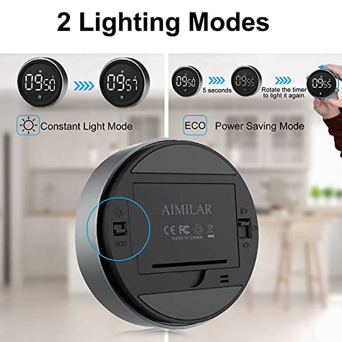 AIMILAR LED Digital Kitchen Timer - Magnetic Countdown Count-up Kids Timer, Large LED Display, Adjustable Volume and Brightness Cooking Timer for Kid Classroom Board