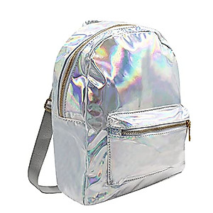 MOSSTYUS Holographic Backpack Hologram Laser Small Travel Casual Daypack Satchel Purse for Women,Silver