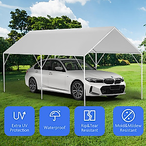 12' x 20' Canopy Replacement Cover for Carport, 220G Heavy Duty Replacement Top Cover for Car Garage, Waterproof & UV Protected Tarp with 48 Ball Bungees (Only Cover, Frame Not Included), White