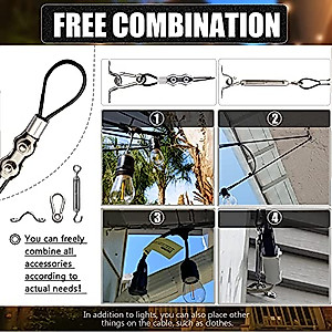 NEREUS String Light Hanging Kit with 164 Ft Nylon Coated 304 Stainless Steel Wire Rope, String Light Suspension Kit, Guide Wire with Turnbuckles and Hooks for Patio, Backyard Lighting Accessories