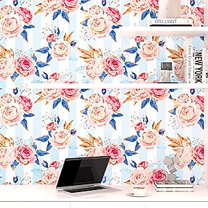 Yullpaper Pink Floral Wallpaper Peel and Stick Wallpaper Floral Contact Paper for Cabinets Walls Shelf Liner Peony Flower Wallpaper Botanical Wallpaper Removable Self Adhesive Wallpaper 17.5"x80"