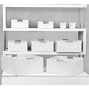 Sorbus Storage Box Woven Basket Bin Container Tote Cube Organizer Set Stackable Storage Basket Woven Strap Shelf Organizer Built-In Carry Handles (White)