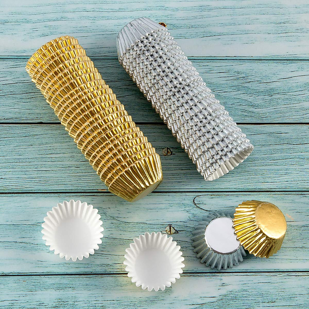 1000 PCS Cupcake Liners 1.25 inches Mini Foil Baking Cups Wrapper Muffin Cases Gold and Silver Tulip Paper Cups for Baby Shower, Birthday Party, Weddings Decorations (Silver,Gold)