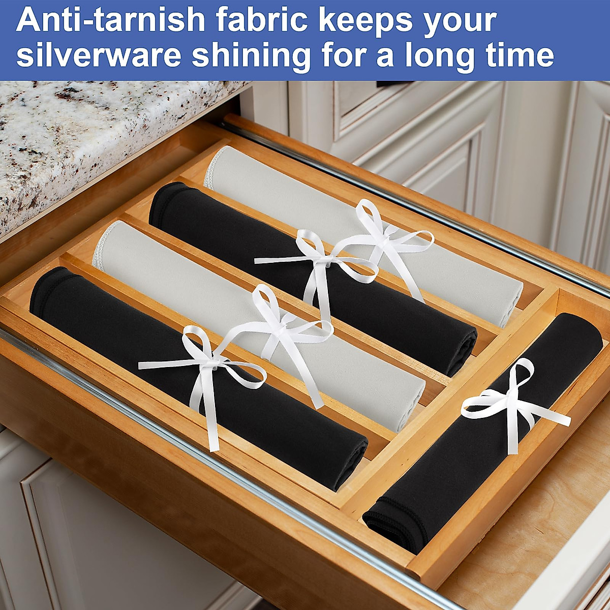 4Pcs 18x18 Inches Silver Storage Bags Anti Tarnish, 20x14 Inches Silver Storage Cloth Anti Tarnish Silver Protector Bags for Cutlery Utensils Silverware Protection Flatware Silver Plate Tarnish