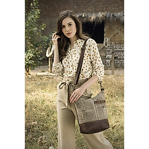 Myra Bag Coffee Upcycled Canvas & Leather Shoulder Bag S-1557