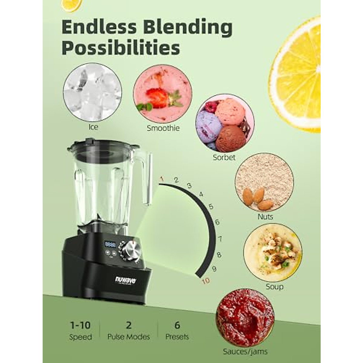 Nuwave Infinity Commercial Blender, Heavy-Duty Smoothie Blender w/ 2.5HP Copper Motor & Laser-Cut Blades, Last 100 Years, Quick Ice Crushing, 64oz Tritan Jar, NSF Certified, 10 Speeds, Self-Cleaning