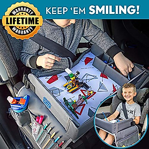 Kenley Kids Travel Tray, Toddler Car Seat Lap Tray, Road Trip Essentials Activity Table,16.5 x 13.5 Inches (Blue/Gray)