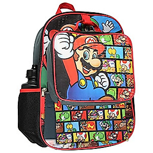 Nintendo Backpack Super Mario 5 PC Shimmer Character 16" Lunch Box Combo Set