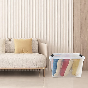 Drephia 4 Pack Clear Latch Storage Bin with Lid and Wheels, 50 L Large Plastic Storage Box