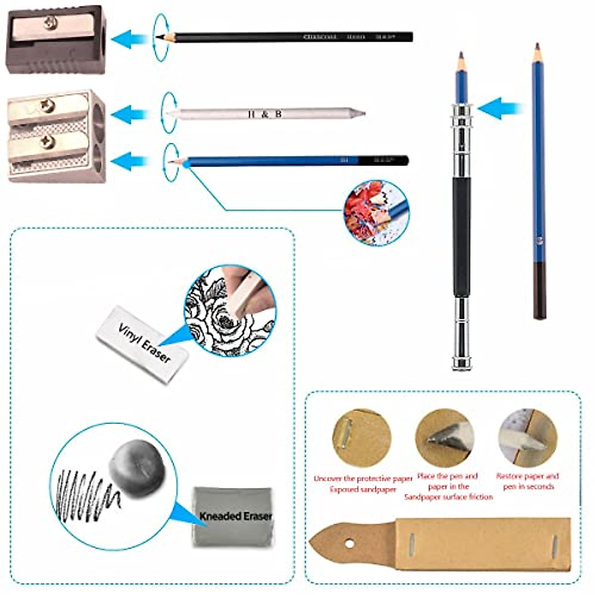 DIPAWS 54 Pack Drawing Set Sketching Kit, Pro Art Supplies with 2 Sketchbook, Include Colored, Graphite, Charcoal, Watercolor & Metallic Pencil, for Artists Adults Teens Beginner