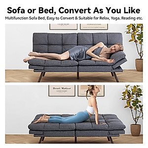 Sunny Heart Convertible Futon Sofa Bed, Memory Foam Futon Couch Sleeper Sofa, Small Splitback Loveseat Polyester Modern Sofa Bed for Living Room, Apartment, Dormitory, Office, Grey, Updated Quality