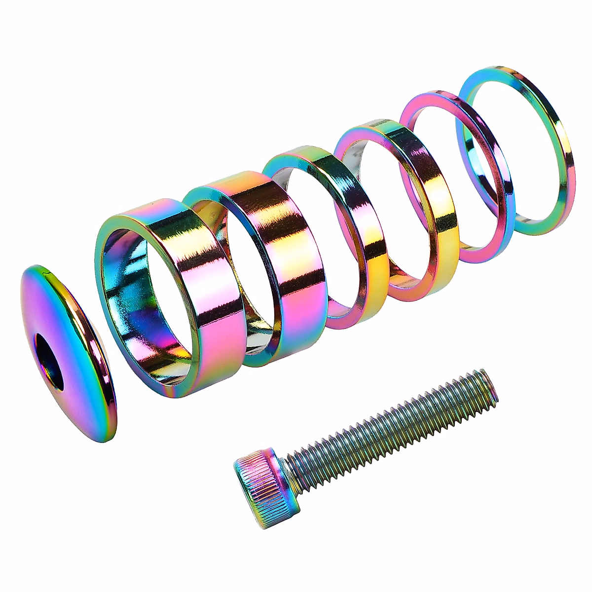 MEISCHE 1 1/8 Inch Headset Spacer with Stem Top Cap Bolt Kit Rainbow 28.6mm Fork Tube Washer Cover