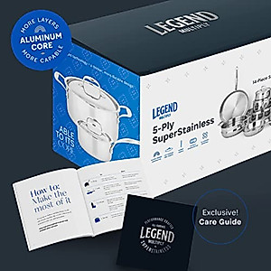 Legend 5 Ply 14 pc All Stainless Steel Heavy Pots & Pans Set | Professional Quality Cookware 5ply Clad Home Cooking & Commercial Kitchen Surface Induction Oven Safe | Non-Teflon PFOA, PTFE & PFOS Free