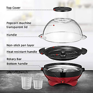 Automatic Stirring Popcorn Maker Popper, Electric Hot Oil Popcorn Machine with Measuring Cap & Built-in Reversible Serving Bowl, Great for Home Party Kids-1