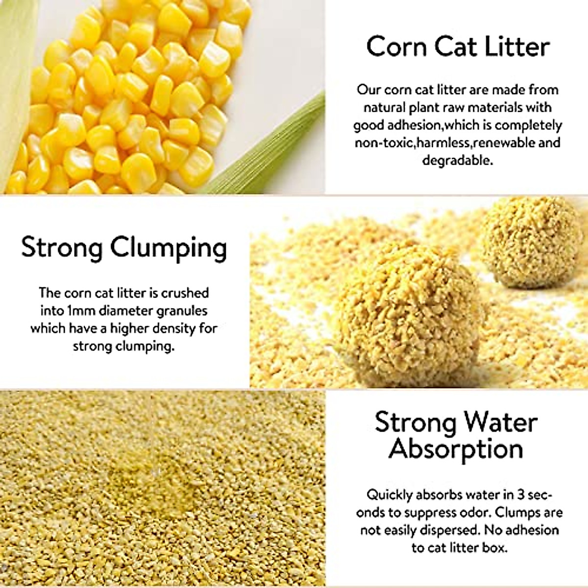 PETTIME Tofu & Corn Litter Large 12lb Dust-Free Clumping Cat Litter Quickly Absorb Cat Odors Pure Natural Toilet Flushable Corn Litter