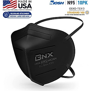 AccuMed BNX N95 Mask Black MADE IN USA Particulate Respirator Protective Face Mask (10-Pack, Approval Number TC-84A-9315 / Model H95B)