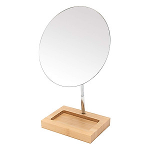 YEAKE Flexible Gooseneck Bamboo Vanity Makeup Mirror,360°Rotation 8" Large Frameless Vanity Mirror Folding Portable Table Desk Mirror with Stand Bathroom Shaving Make Up Mirrors Round