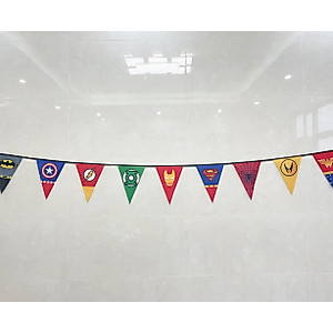 Superhero Theme Happy Birthday Banner for Kids Adults Fabric Banner Background for Birthday Party Decorations Pennant Banner Garland Decor for Kids Boys Girls Baby Shower Birthday Party Favor Supplies
