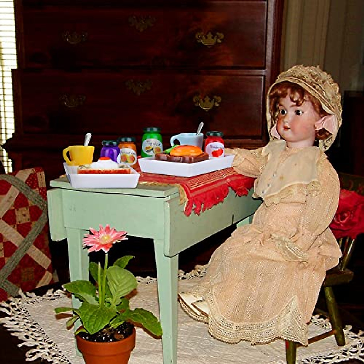 Miniature Tea Dollhouse Kitchen Accessories Set Mini Food for Dollhouse Snacks Resin Kitchen Accessories Juice Hamburger Milk Bread Jam Cup Egg Pretend Play Food Toys (Rich Style,20 Pieces)