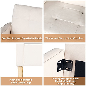 STHOUYN Mid Century Modern Home Office Upholstered Fabric Accent Chairs Set of 2 with Arms Reading Chair Club Chair, Living Room Bedroom Office, White (2, White)