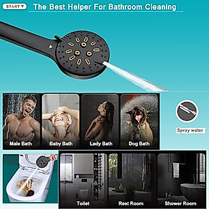 AWAXFOLO 12'' High Pressure Square Shower Head with 6-Function Adjustable Spray Handheld, 13'' Extension Arm, 78'' Hose, Water Temperature Reminder, Matte Black