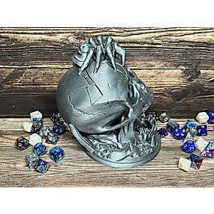 MunnyGrubbers - 6.5" Skull Dice Tower - (Random 7PCS D20 Dice Set Included) - No Paint Odorless Plastic - Tabletop Roleplaying Game - Dice Roller - Dungeons and Dragons - DND - D&D - (Silver)