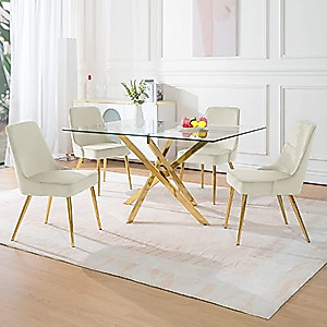 KithKasa Upholstered Dining Chairs Sets of 4 Mid-Century Modern Desk Comfy Side Chair with Gold Legs for Kitchen Living Room Cream