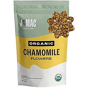 J Mac Botanicals, Organic Chamomile Flowers (4 oz), Certified Organic by Organic Certifiers, Inc. Whole Dried Chamomile flowers, Loose Leaf Organic Chamomile Tea, Chamomile Tea, chamomile flowers