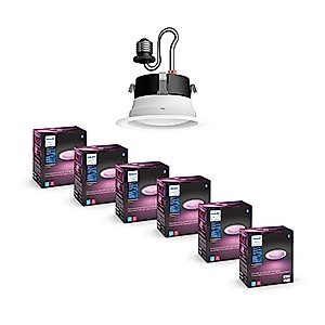 Philips Hue White and Color Ambiance Extra Bright High Lumen Dimmable LED Smart Retrofit Recessed 4" Downlight Compatible with Amazon Alexa Apple HomeKit and Google Assistant, 6-Pack