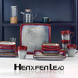 HENXFEN LEAD Coffee Mugs Set of 4 - Ceramic Cups 10 Oz with Large Handle for Coffee, Soup, Tea, Milk, Latte and Cocoa, Mug Gift Set Microwave & Oven, Dishwasher Safe - Red