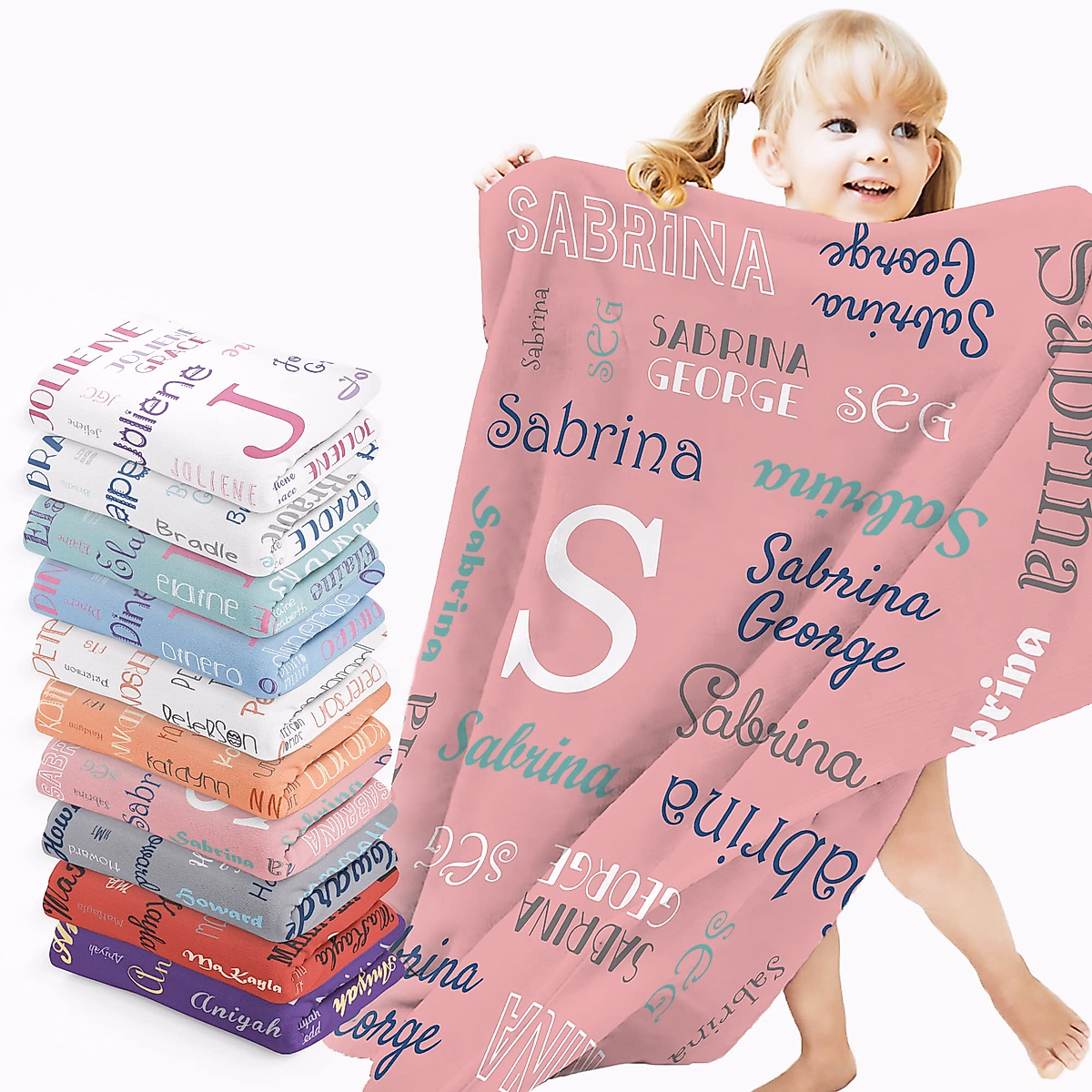 ONGNOU Custom Blanket Personalized Throw Blanket with Monogram Name Text Perfect Customized Baby Blanket for Newborn Baby, Toddler, Kids, Friends or Family on Thanksgiving Easter and Birthday Gift