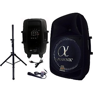 Alphasonik 15" Powered 2800W PRO DJ Amplified Loud Speaker Bluetooth USB SD Card AUX MP3 FM Radio PA System LED Ring Karaoke Mic Main Monitor, Band Church, Party, Guitar Amp, Home, BBQ w/Tripod Stand