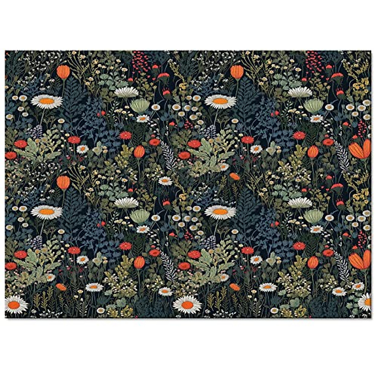 OComster Flower Plant Rectangle Shape Large Area Rugs - 2 x 3 Feet White Orange Daisy Green Botanical Floral Leaf - (Non-Woven + Rubber) Low File Floor Mat