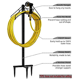 Artigarden Freestanding Garden Hose Holder Hanger, Heavy Duty Metal Water Hose Reel Storage Stand Rack for Yard Lawn, Bright Black (Hose not Included)