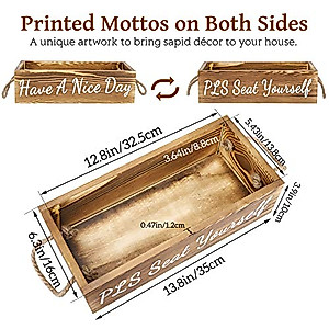 Luxspire Bathroom Decor Box, 2 Sides Farmhouse Wooden Toilet Paper Holder Tissue Storage Toilet Tank Topper Organizer, Rustic Bathroom Tray Restroom Funny Sayings, Wood Basket Box Home Decor, Brown