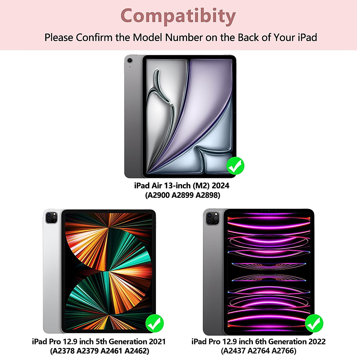 TQQ for iPad Air 13-inch (M2) 2024 & Pro 12.9 inch 2022 Case with Keyboard, Keyboard case for 12.9-inch iPad Pro 6th/5th Generation - with Pencil Holder for New iPad Air 13-inch/iPad Pro 12.9 (Pink)