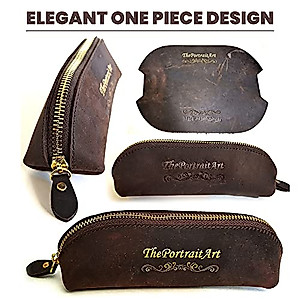 ThePortraitArt Vintage Leather Case/Pouch for Pencils, Art Supplies, Cosmetic Makeup Tools, Misc Items