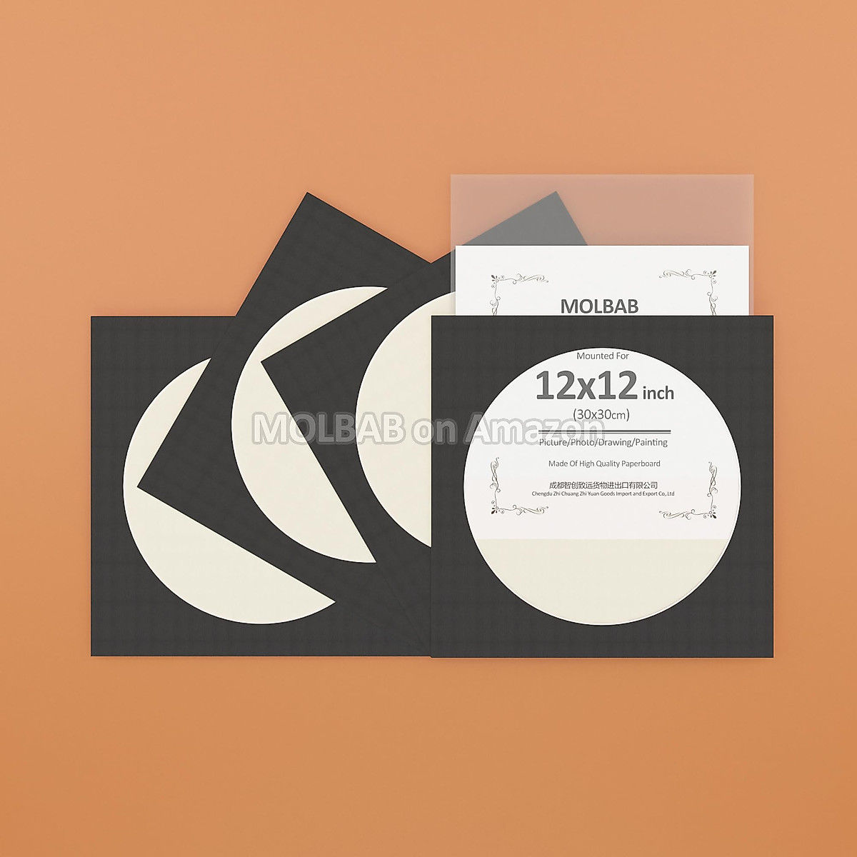 12x12 inch Black Round-Holed Square Paper Picture Frame Mat Board Photo Frame 4 Pieces of Each Pack (For 12x12 inch, Black)